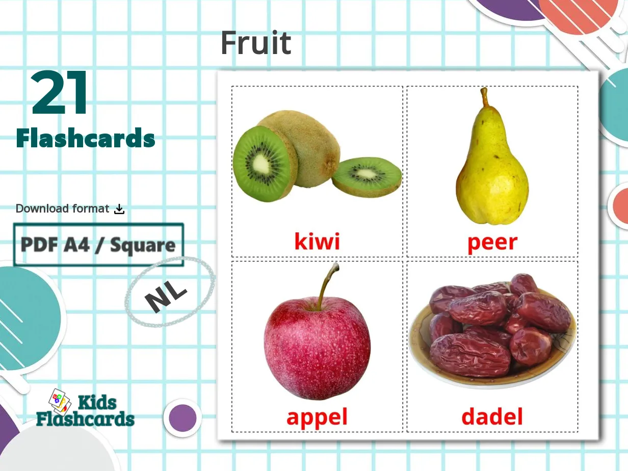 21 Printable Fruits Flashcards in Dutch (Free PDF)
