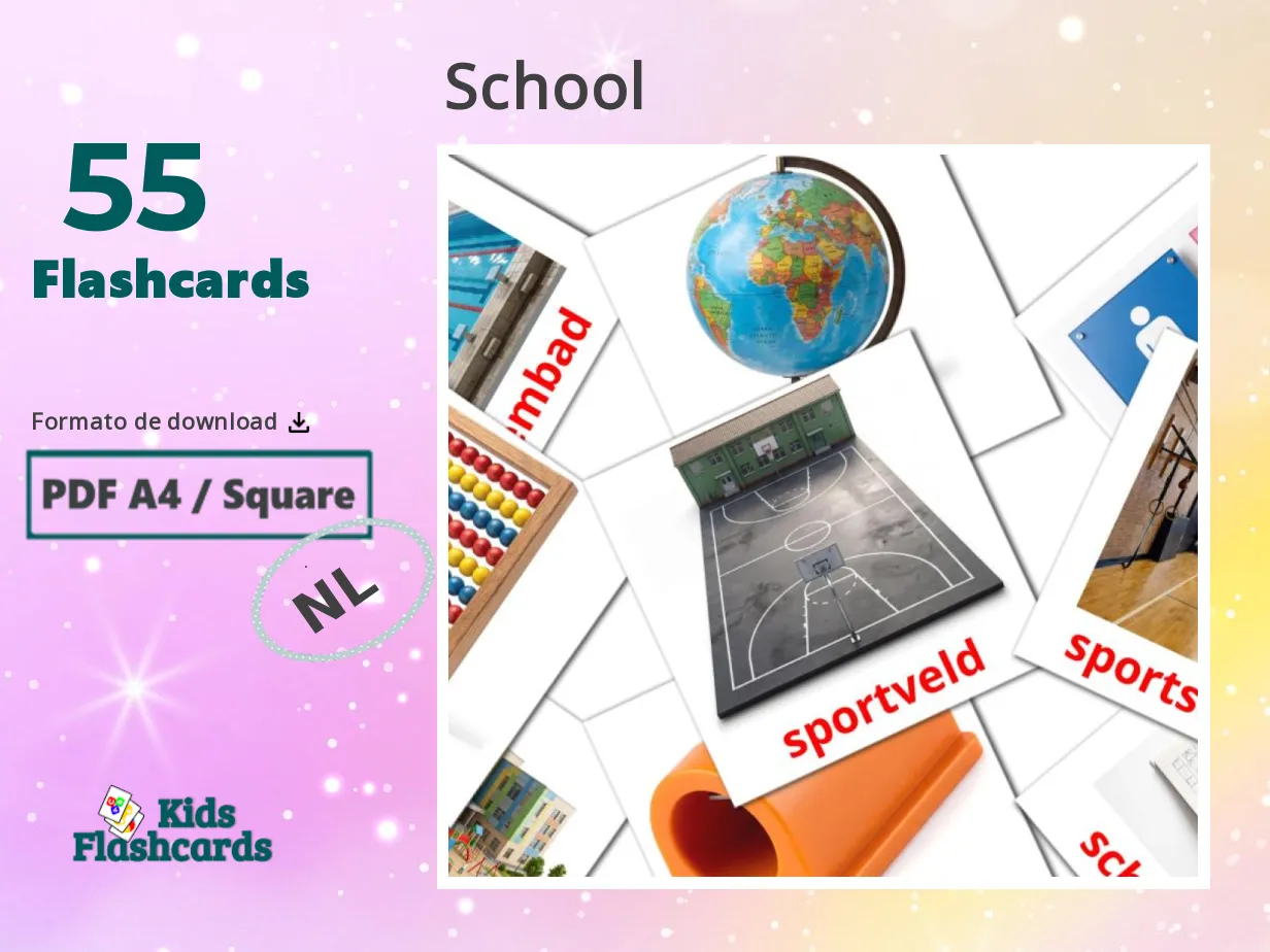 55 Flashcards de Escola GRÁTIS em Dutch | 4 PDFs imprimíveis