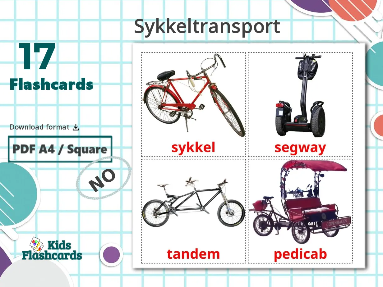 17 Printable Bicycle transport Flashcards in Norwegian (Free PDF)
