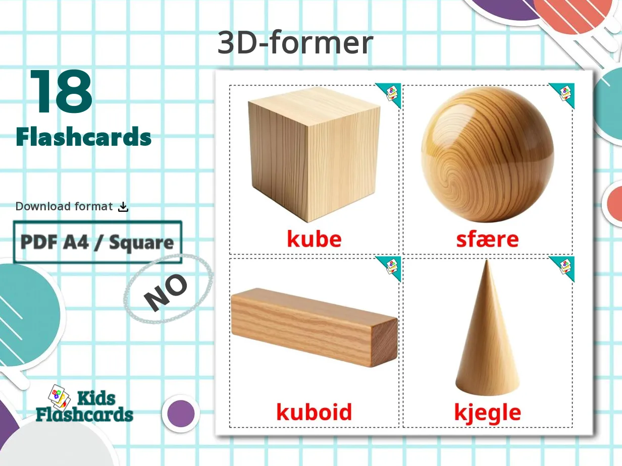 18 Printable 3D Shapes Flashcards in Norwegian (Free PDF)