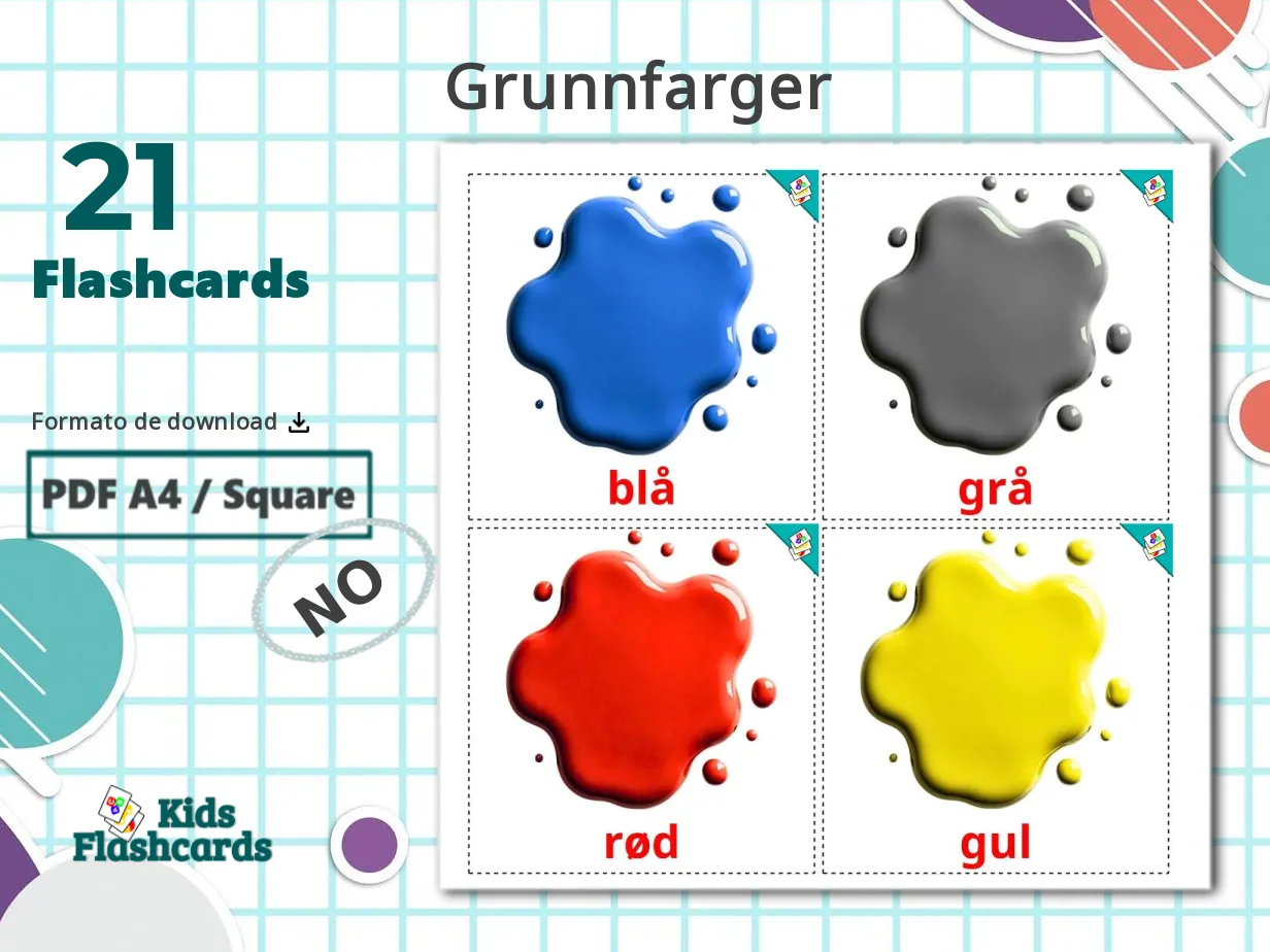 21 Cartões linguagem de Cores GRÁTIS em 4 formatos PDF | Norueguês Pictures
