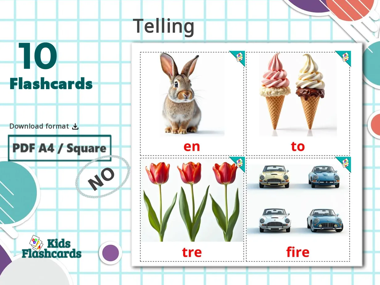 10 Printable Counting Flashcards in Norwegian (Free PDF)