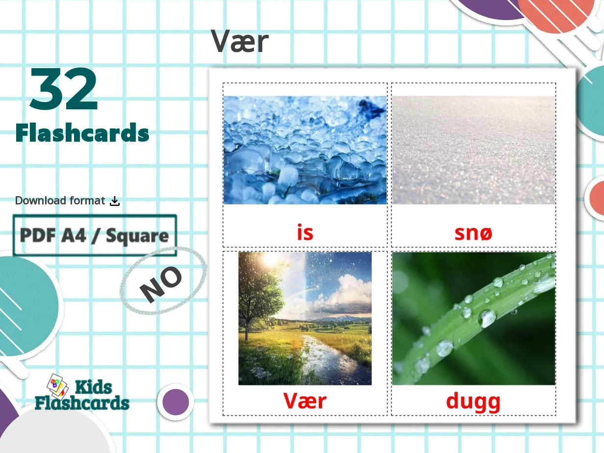 32 Printable Weather Flashcards in Norwegian (Free PDF)