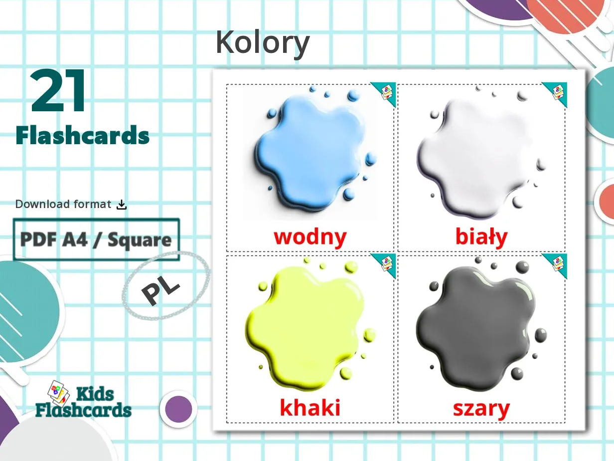 21 Printable Colors Flashcards in Polish (Free PDF)