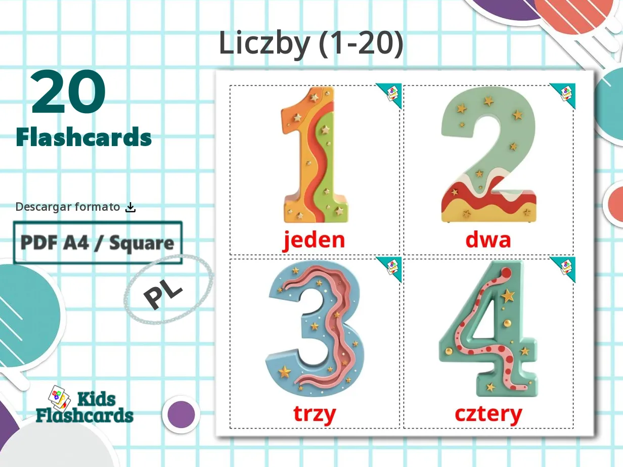 20 Tarjetas de Aprendizaje de Números (1-20) GRATIS en PDF | Imágenes ...