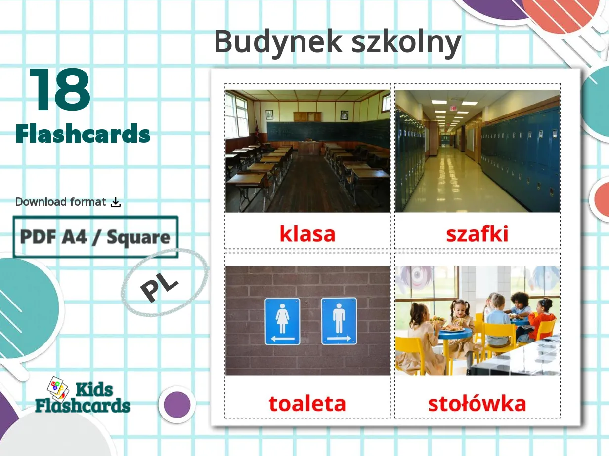 18 Printable School building Flashcards in Polish (Free PDF)
