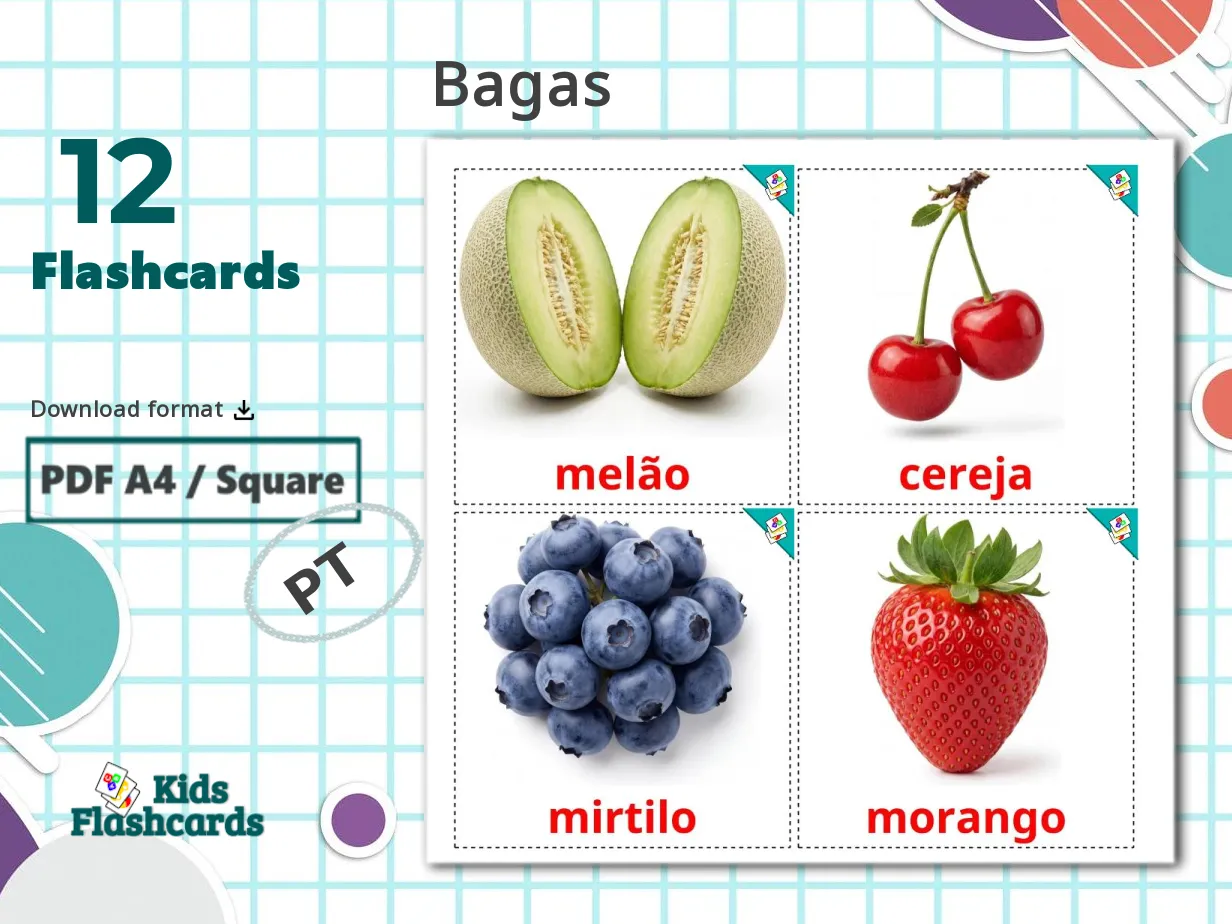 12 Printable Berries Flashcards in Portuguese (Free PDF)