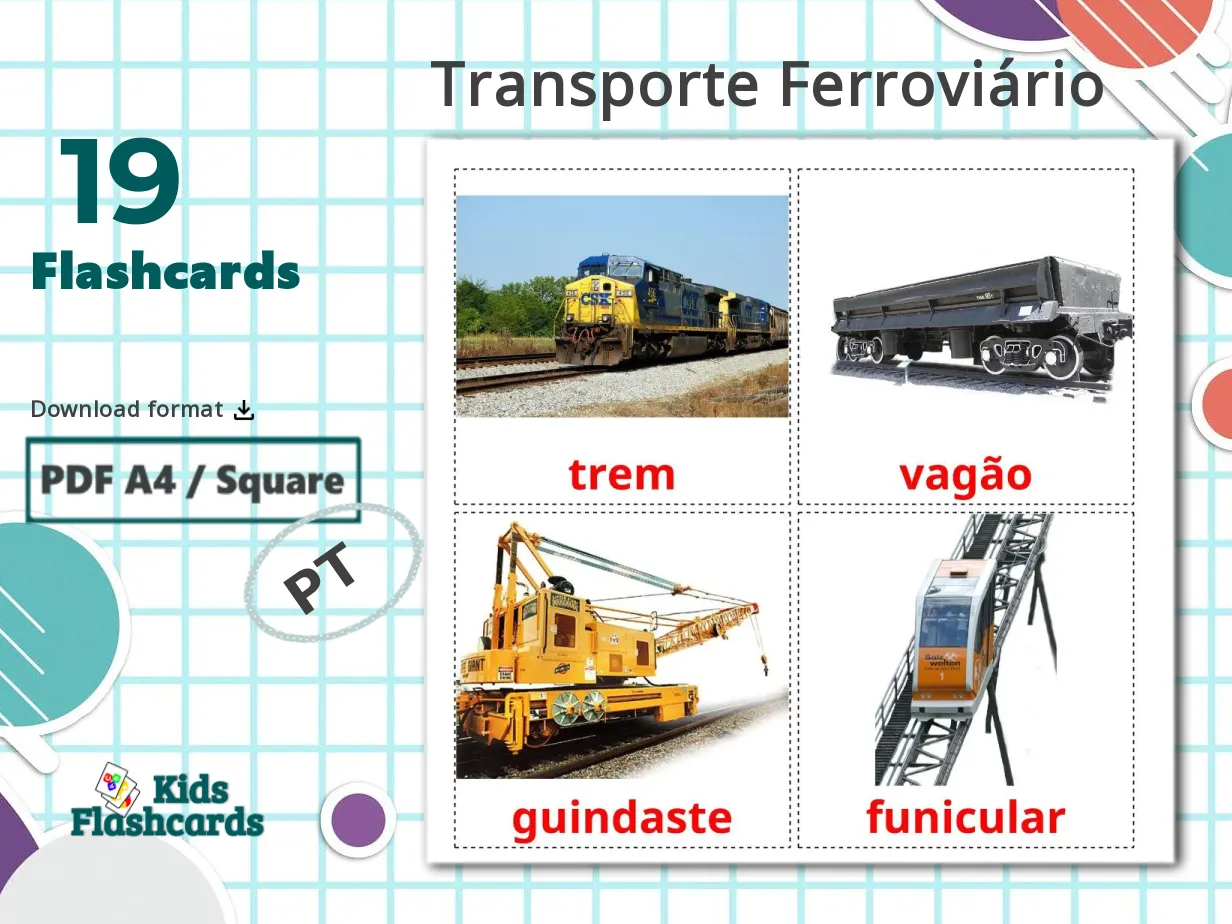19 Printable Rail transport Flashcards in Portuguese (Free PDF)