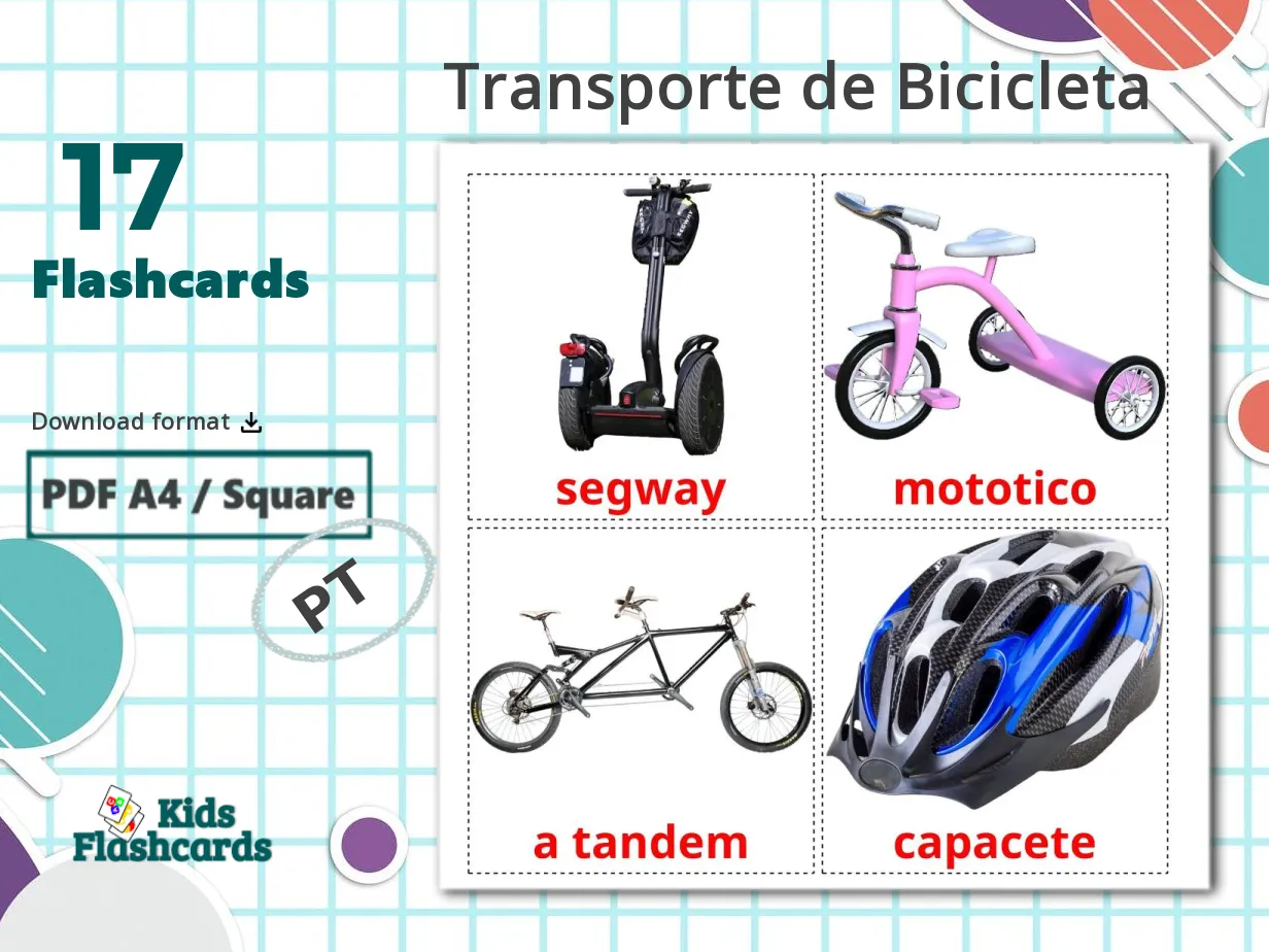17 Printable Bicycle transport Flashcards in Portuguese (Free PDF)