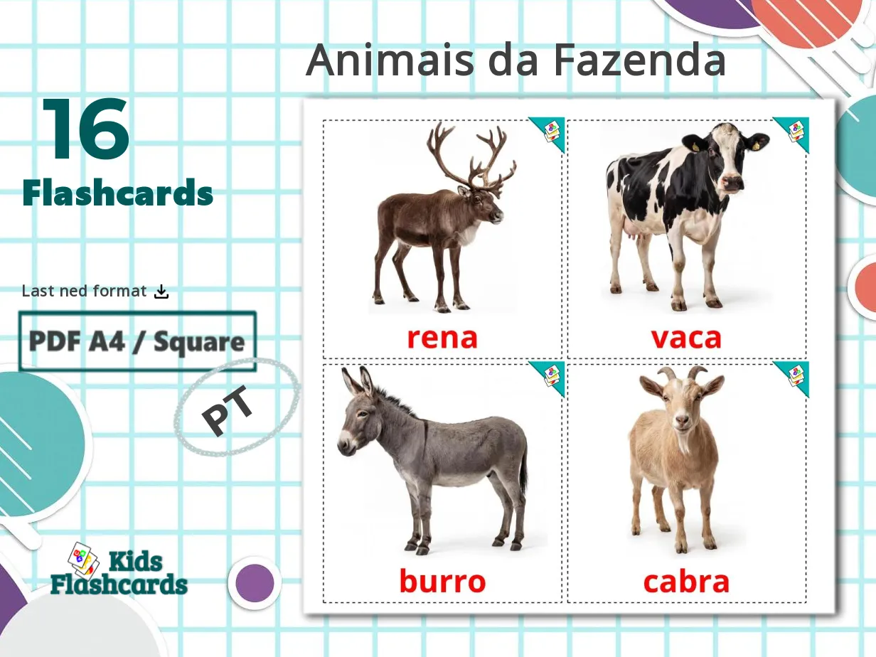 16 GRATIS Gårdsdyr bildekort i 4 PDF-formater | bilder på Portuguese