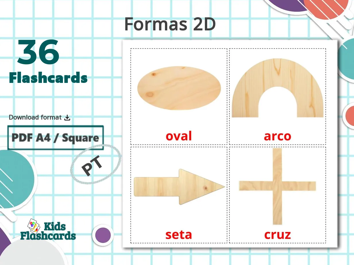 36 Printable 2D Shapes Flashcards in Portuguese (Free PDF)