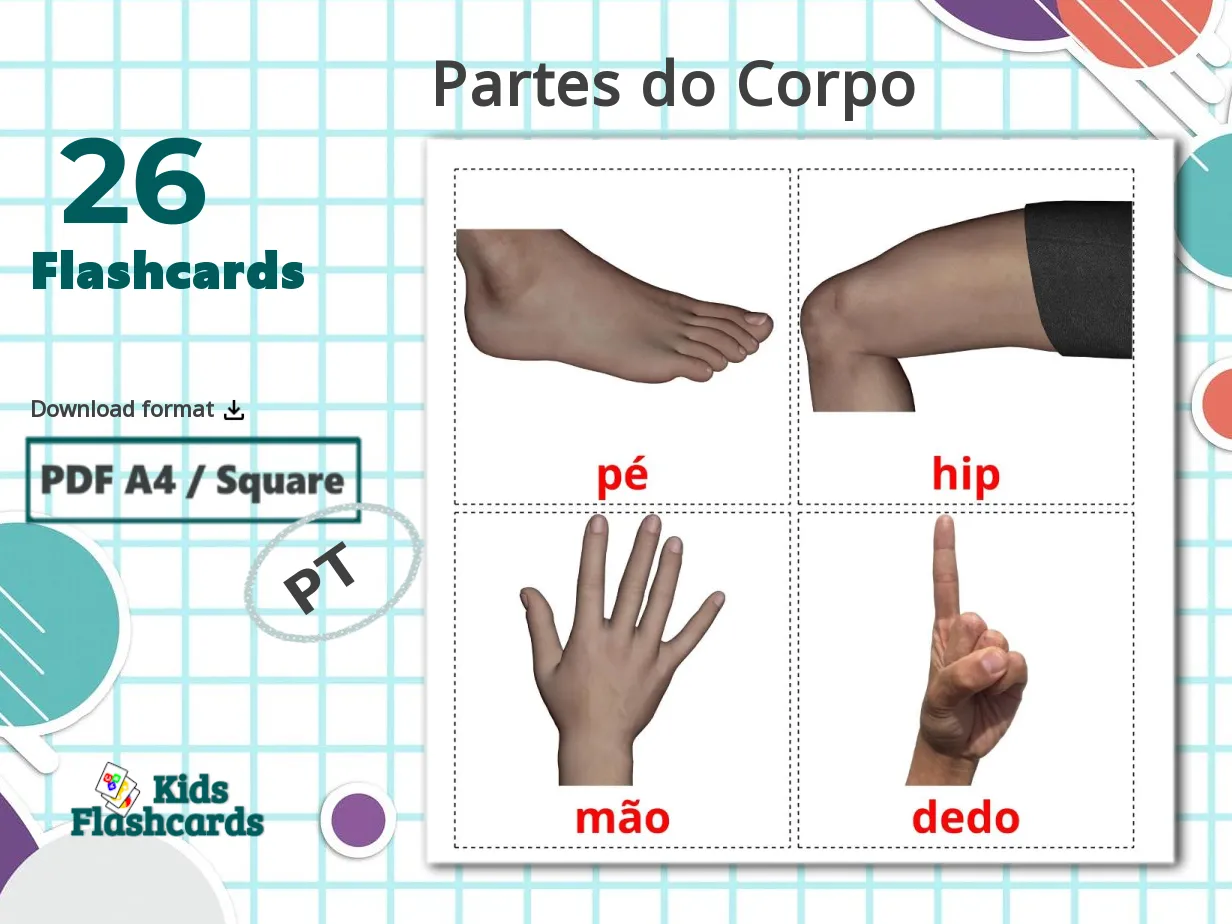 26 Printable Body Parts Flashcards in Portuguese (Free PDF)