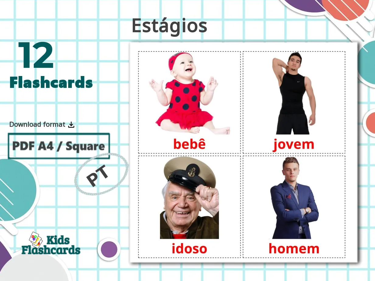 12 Printable Stages Flashcards in Portuguese (Free PDF)