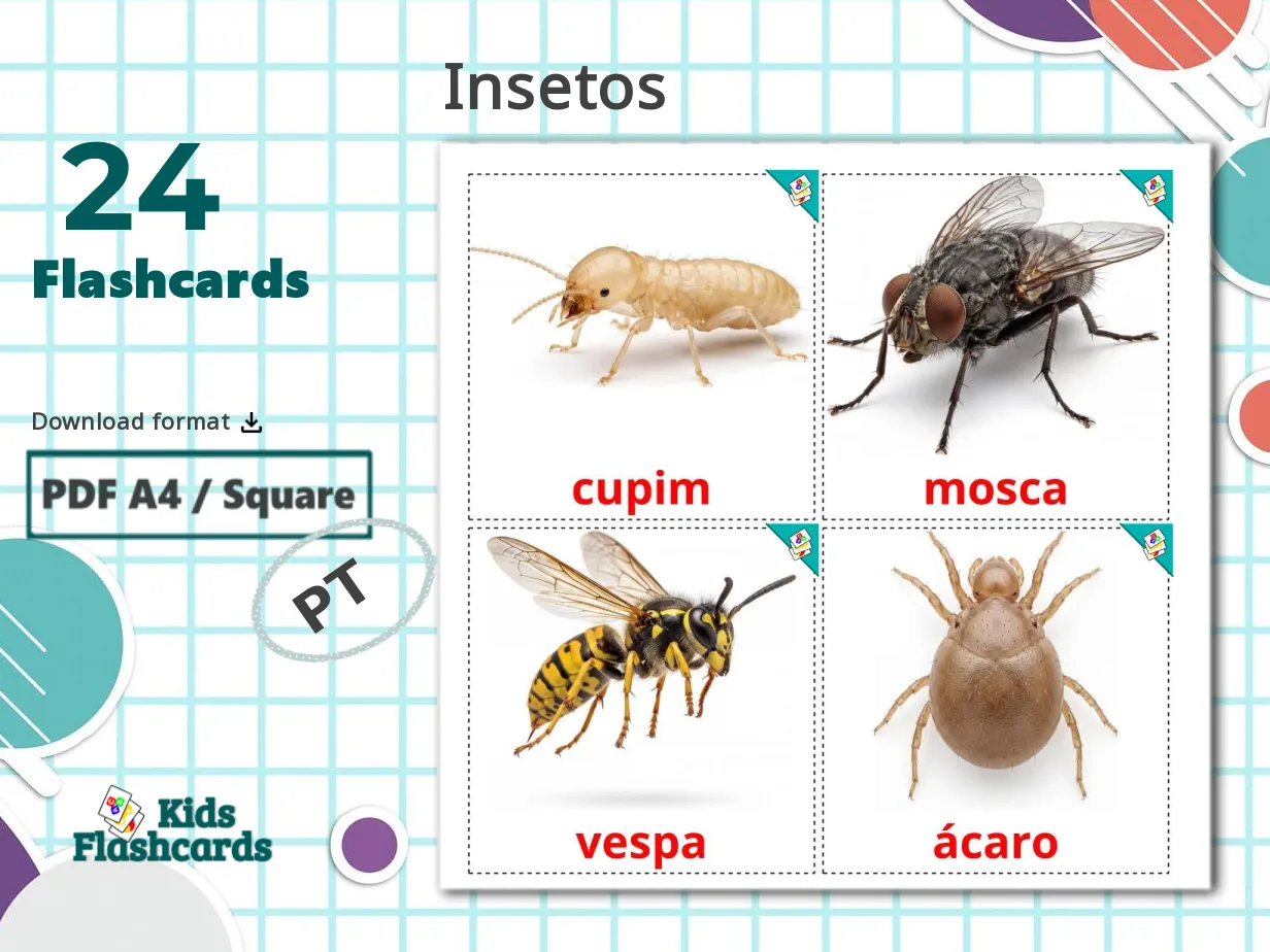 24 Printable Insects Flashcards in Portuguese (Free PDF)