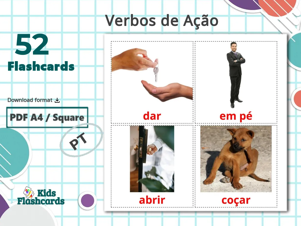 52 FREE Action verbs Flashcards | PDF | Portuguese Words