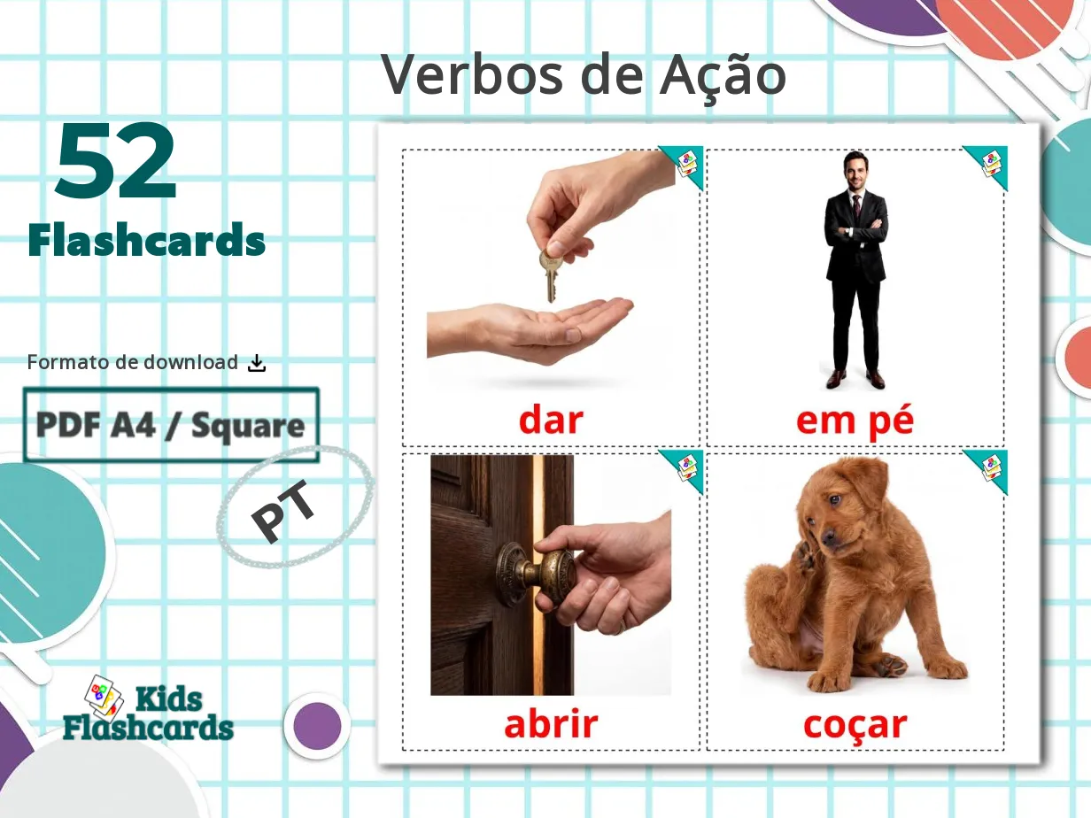 52 Cartões linguagem de Verbos de Ação GRÁTIS em 4 formatos PDF ...