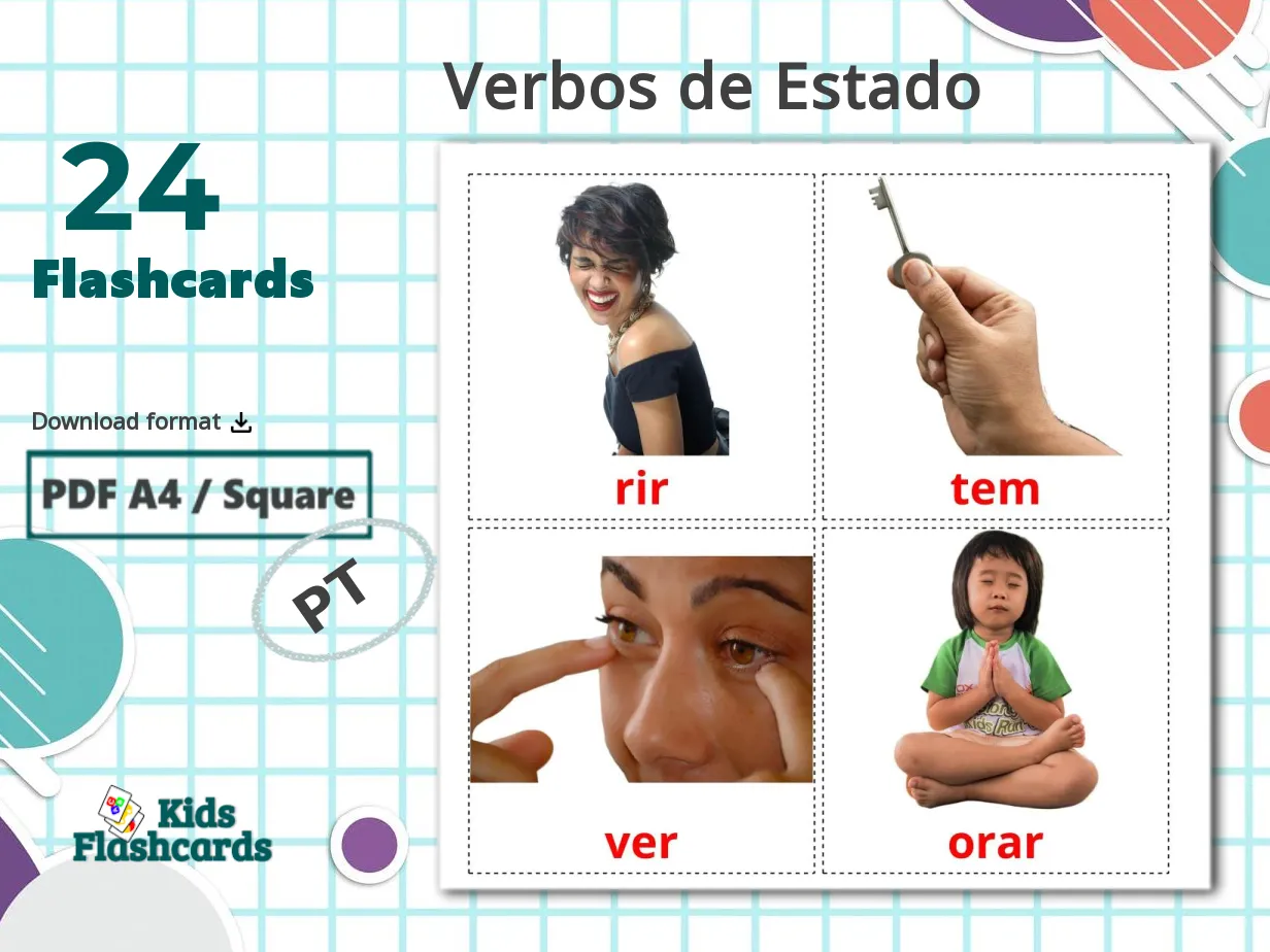 24 Printable State verbs Flashcards in Portuguese (Free PDF)