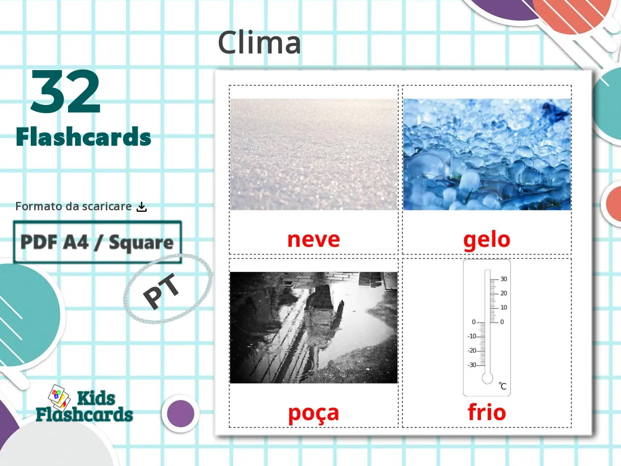 32 Flashcard GRATUITE sui Tempo atmosferico in 4 Formati PDF | Immagini in Portoghese