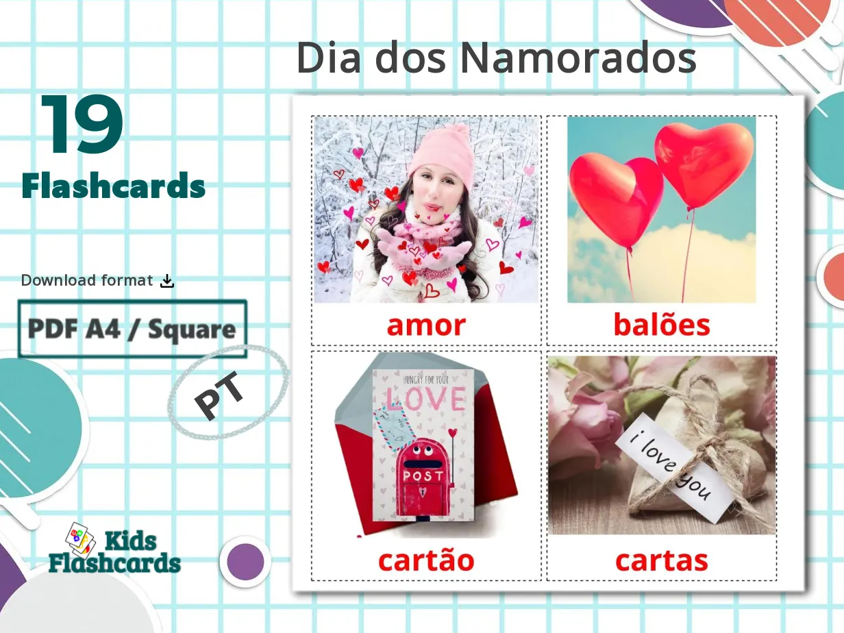 19 Printable Valentine's Day Flashcards in Portuguese (Free PDF)