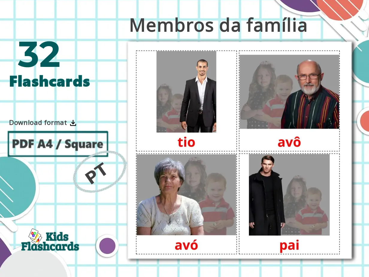 32 Printable Family members Flashcards in Portuguese (Free PDF)