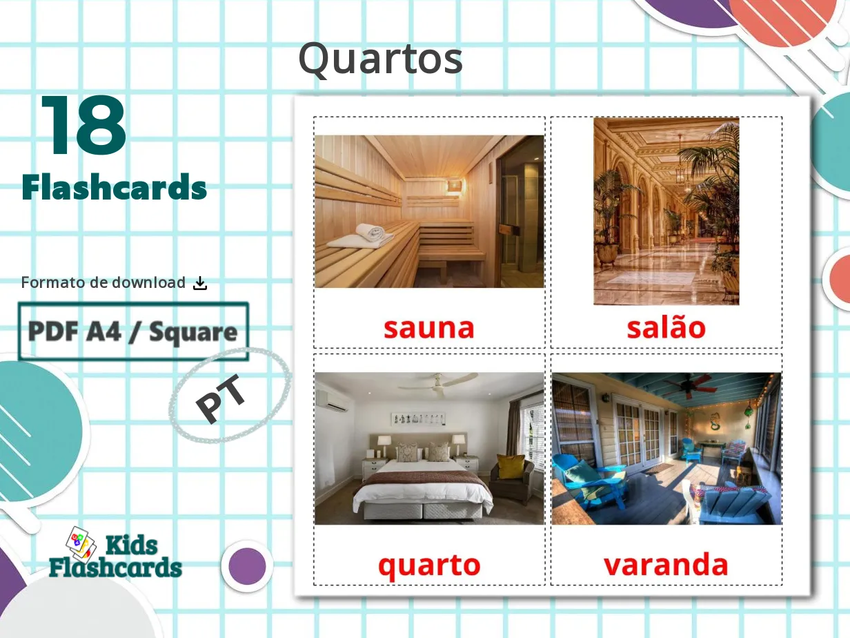 18 Cartões linguagem de Quartos GRÁTIS em 4 formatos PDF | Português ...