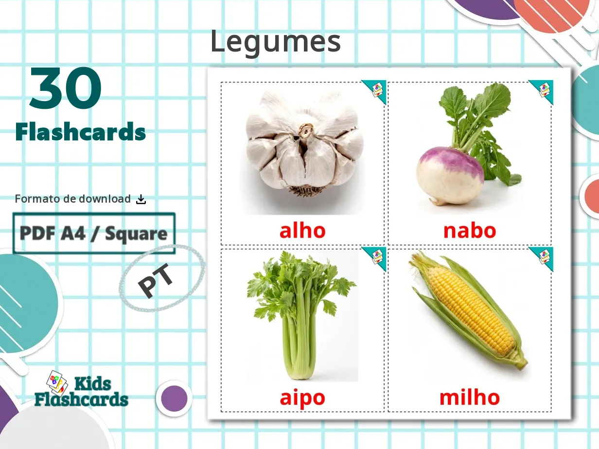 30 Cartões linguagem de Legumes GRÁTIS em 4 formatos PDF | Português ...