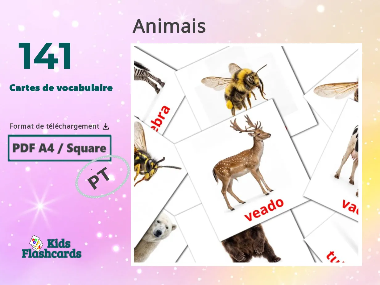 141 Flashcards Animaux GRATUITES à Imprimer | PDF | Vocabulaire Portugais