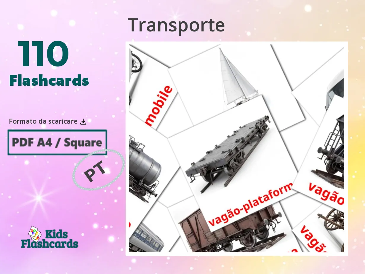 110 Flashcard GRATUITE sugli Trasporto in Portoghese | 4 PDF Stampabili