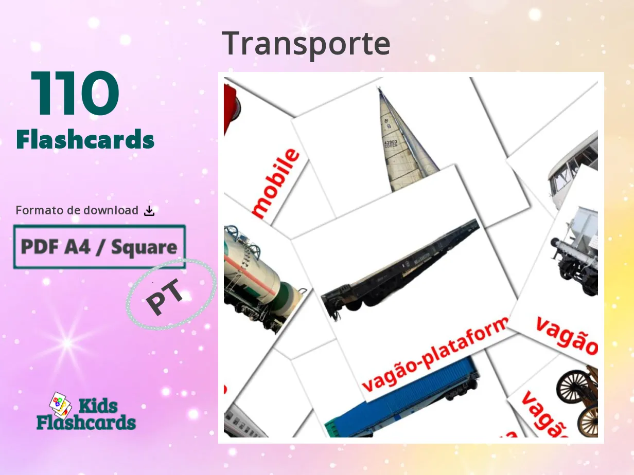 110 Flashcards de Transporte GRÁTIS em Português | 4 PDFs imprimíveis