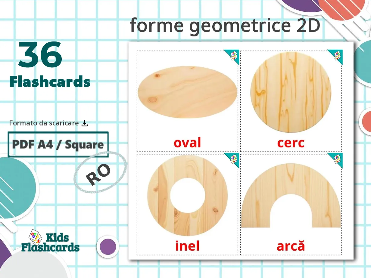36 Flashcard GRATUITE sui Forme 2D in 4 Formati PDF | Immagini in Rumeno