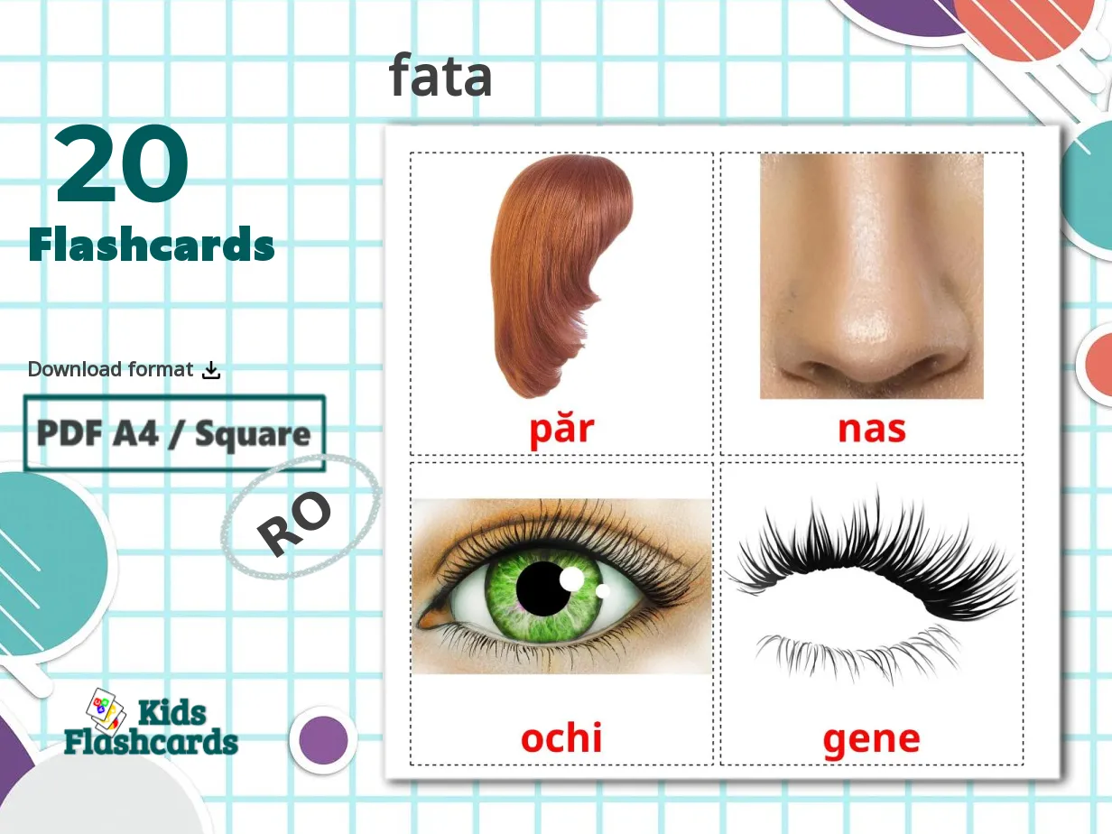 20 Printable Face Flashcards in Romanian (Free PDF)