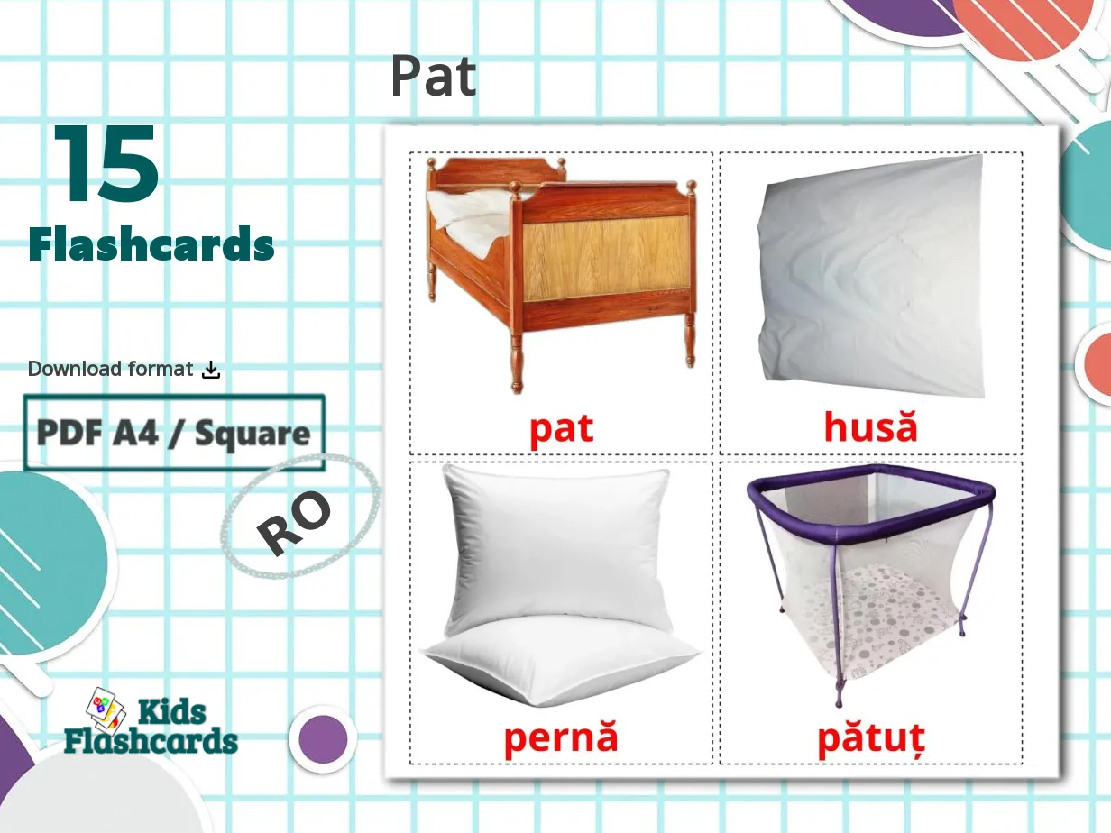 15 Printable Bed Flashcards in Romanian (Free PDF)