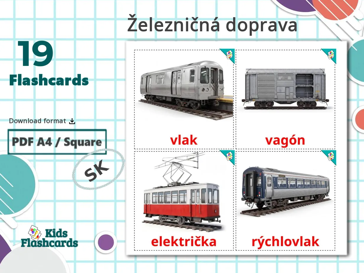 19 Printable Rail transport Flashcards in Slovak (Free PDF)