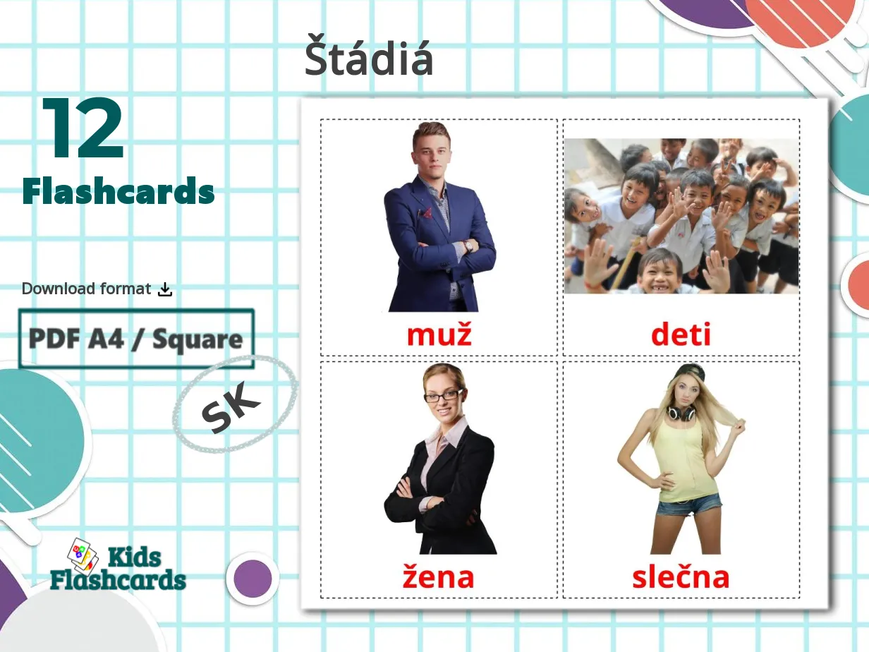 12 Printable Stages Flashcards in Slovak (Free PDF)