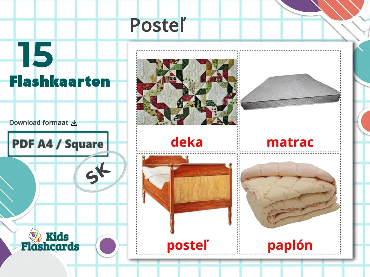 15 GRATIS Bed Flashcards in 4 PDF formaten | Slowaaks Afbeeldingen