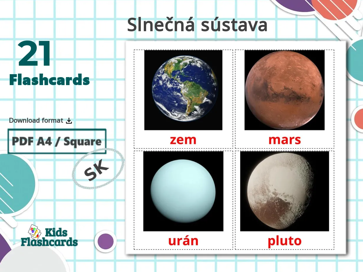 21 Printable Solar System Flashcards in Slovak (Free PDF)