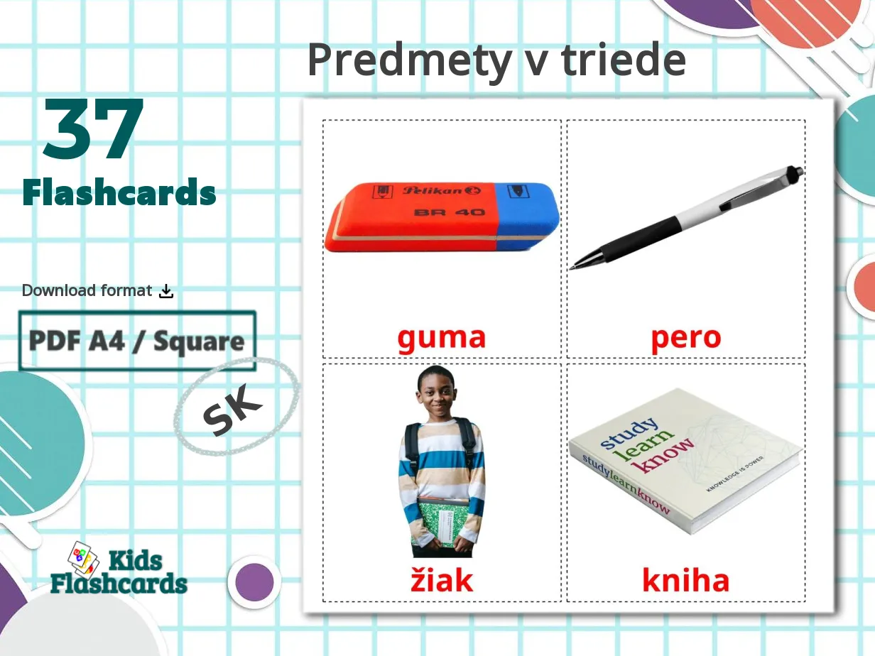 37 Printable Classroom objects Flashcards in Slovak (Free PDF)