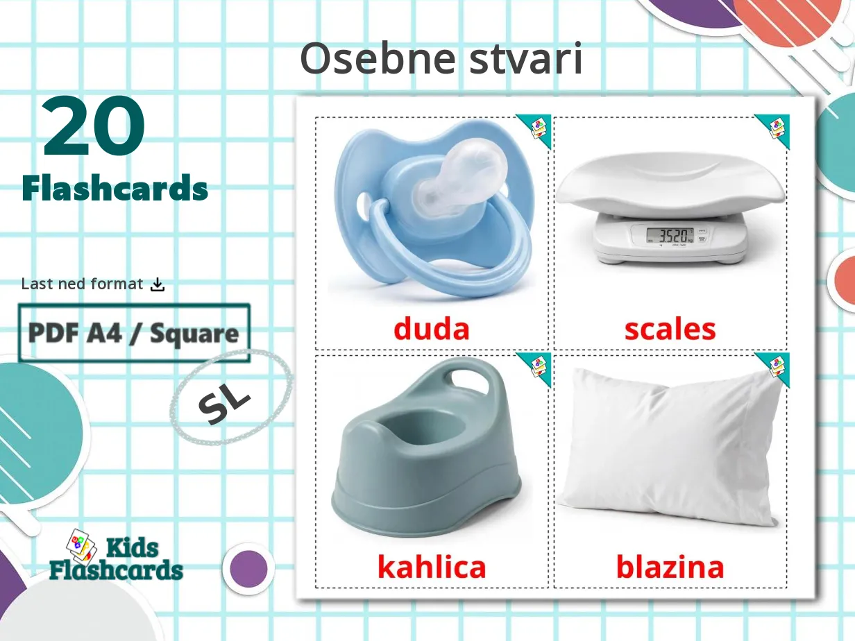 20 GRATIS Baby ting bildekort i 4 PDF-formater | bilder på Slovensk