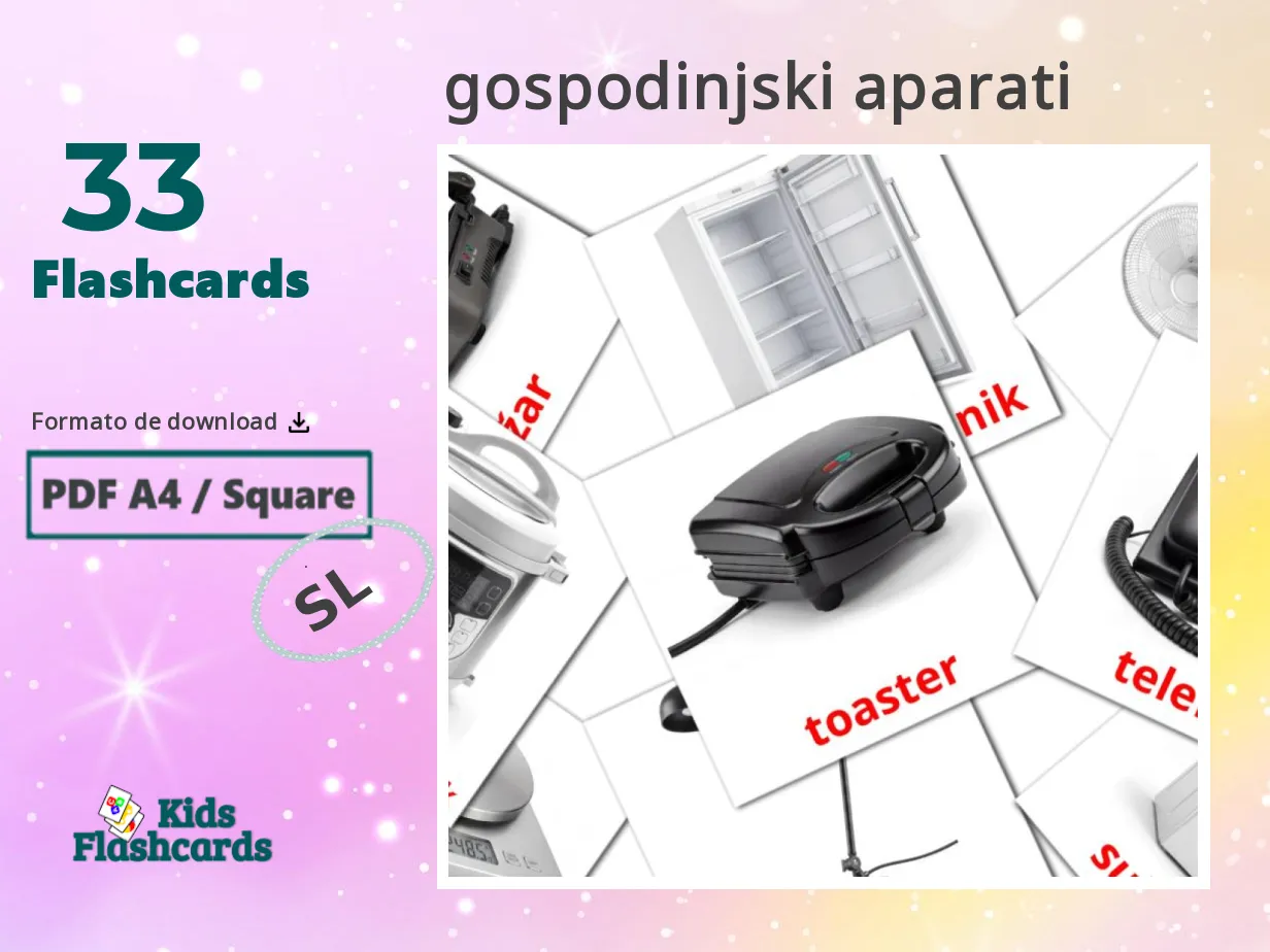33 Flashcards de Eletrodomésticos GRÁTIS em Slovenian | 4 PDFs imprimíveis