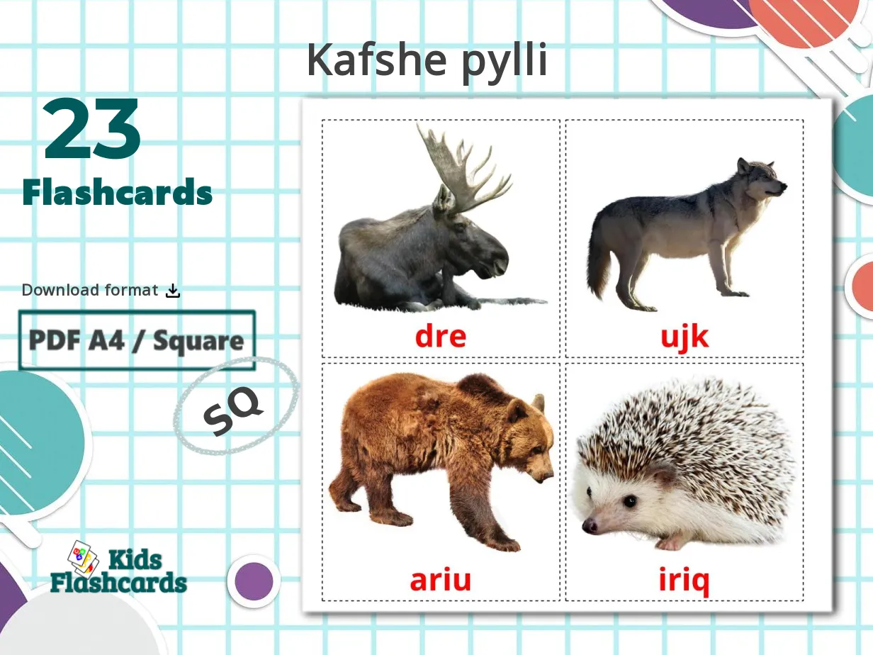 23 Printable Forest animals Flashcards in Albanian (Free PDF)