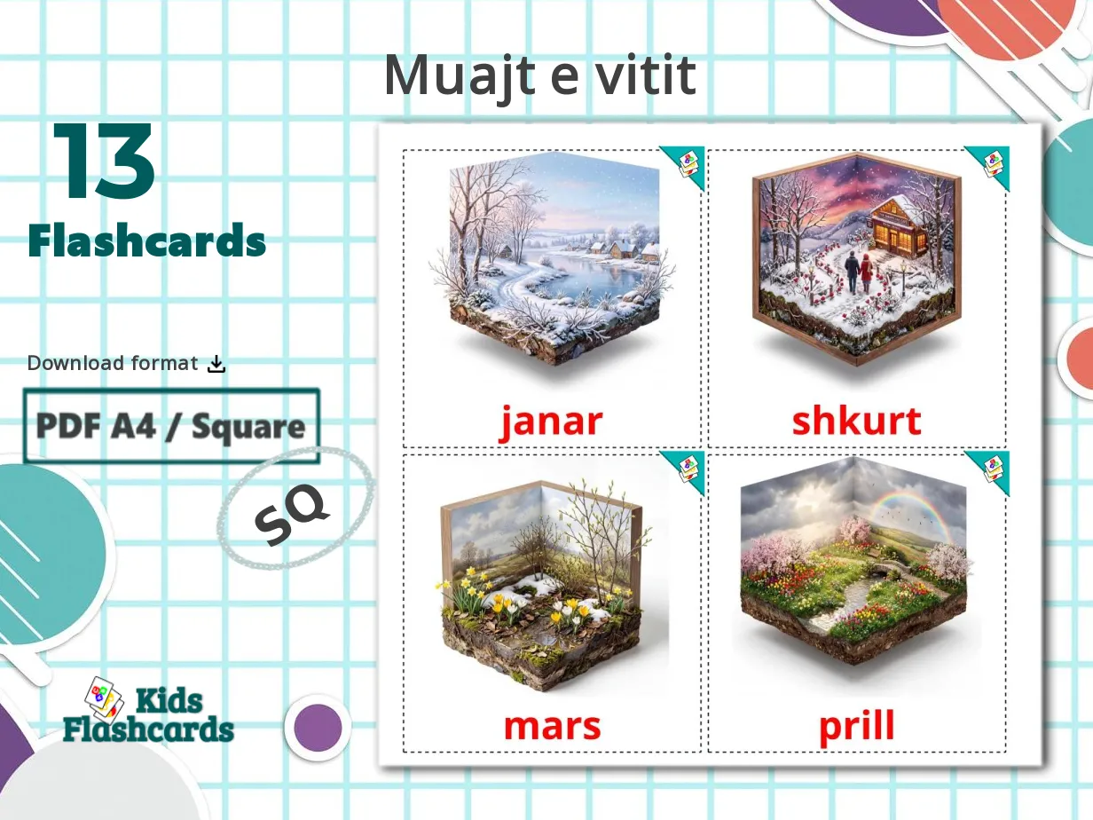 13 Printable Months of the Year Flashcards in Albanian (Free PDF)