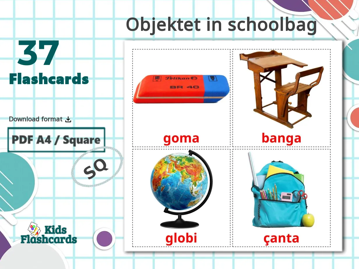 37 Printable Classroom objects Flashcards in Albanian (Free PDF)