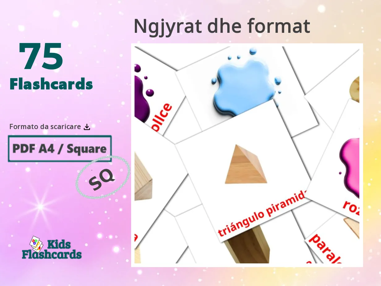 75 Flashcard GRATUITE sugli Colori e forme in Albanese | 4 PDF Stampabili