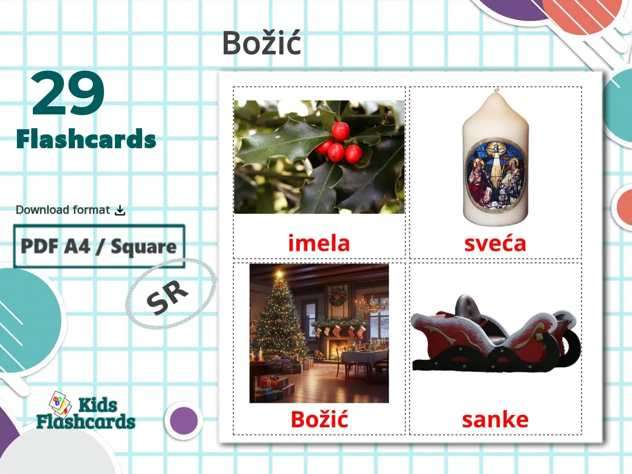 29 Printable Christmas Flashcards in Serbian (Free PDF)