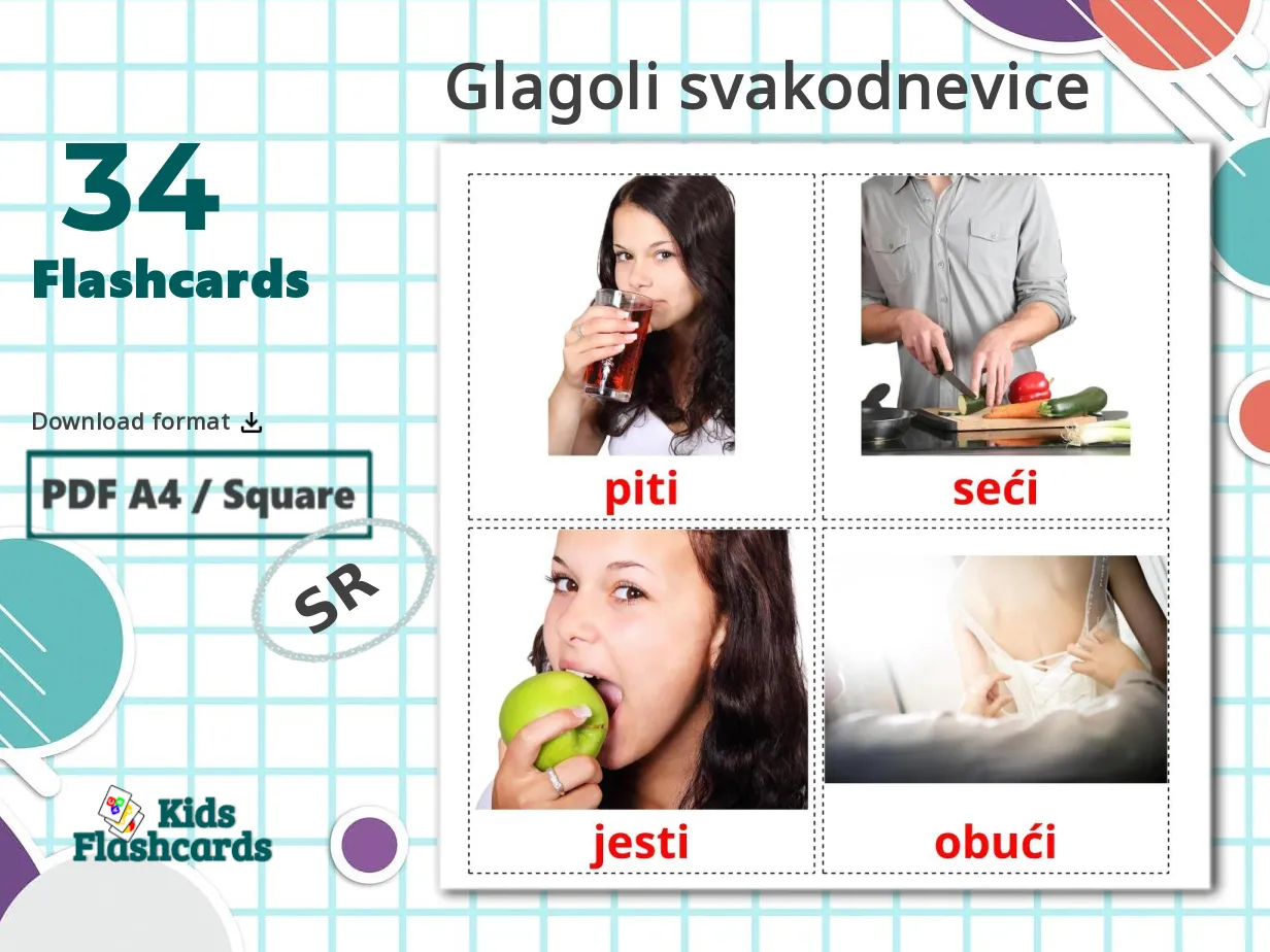 34 Printable Routine verbs Flashcards in Serbian (Free PDF)