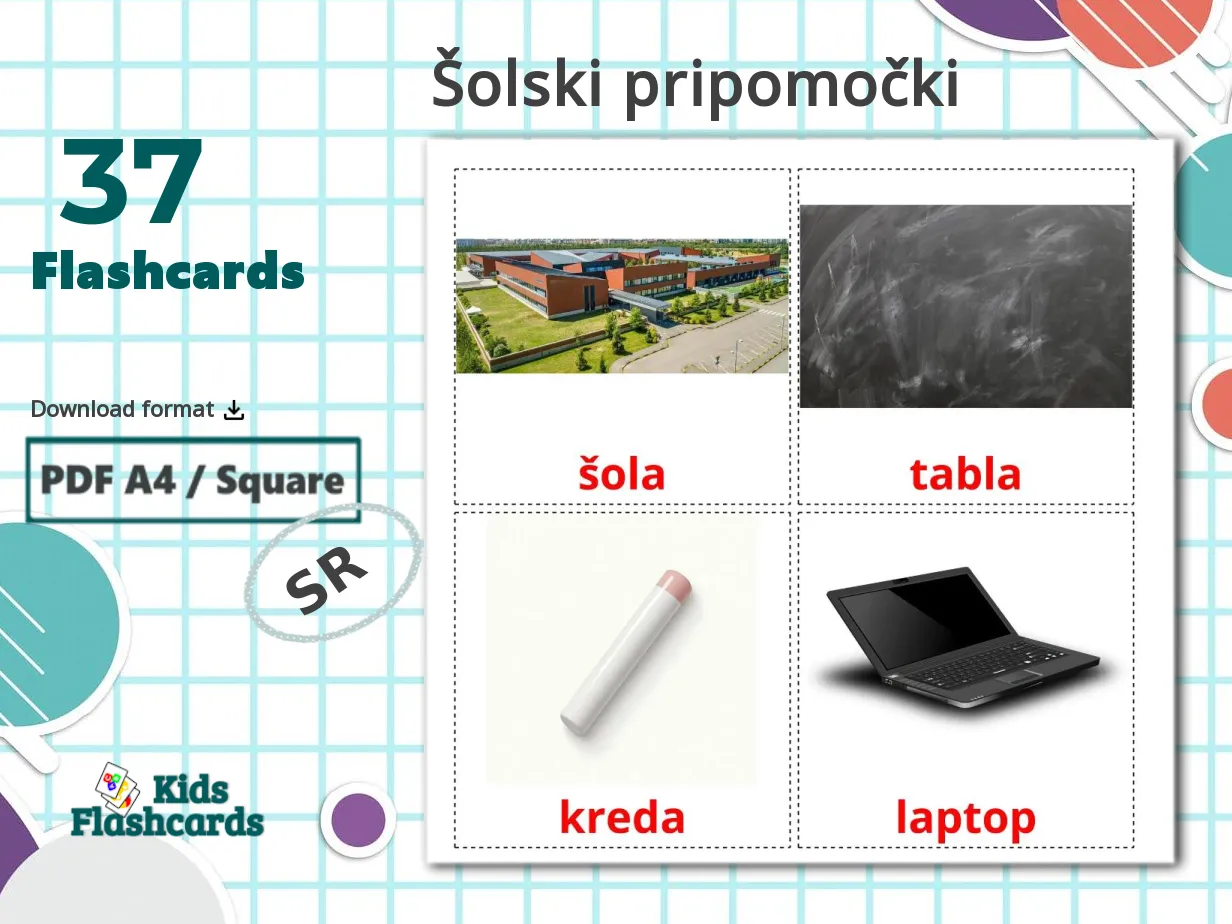 37 Printable Classroom objects Flashcards in Serbian (Free PDF)