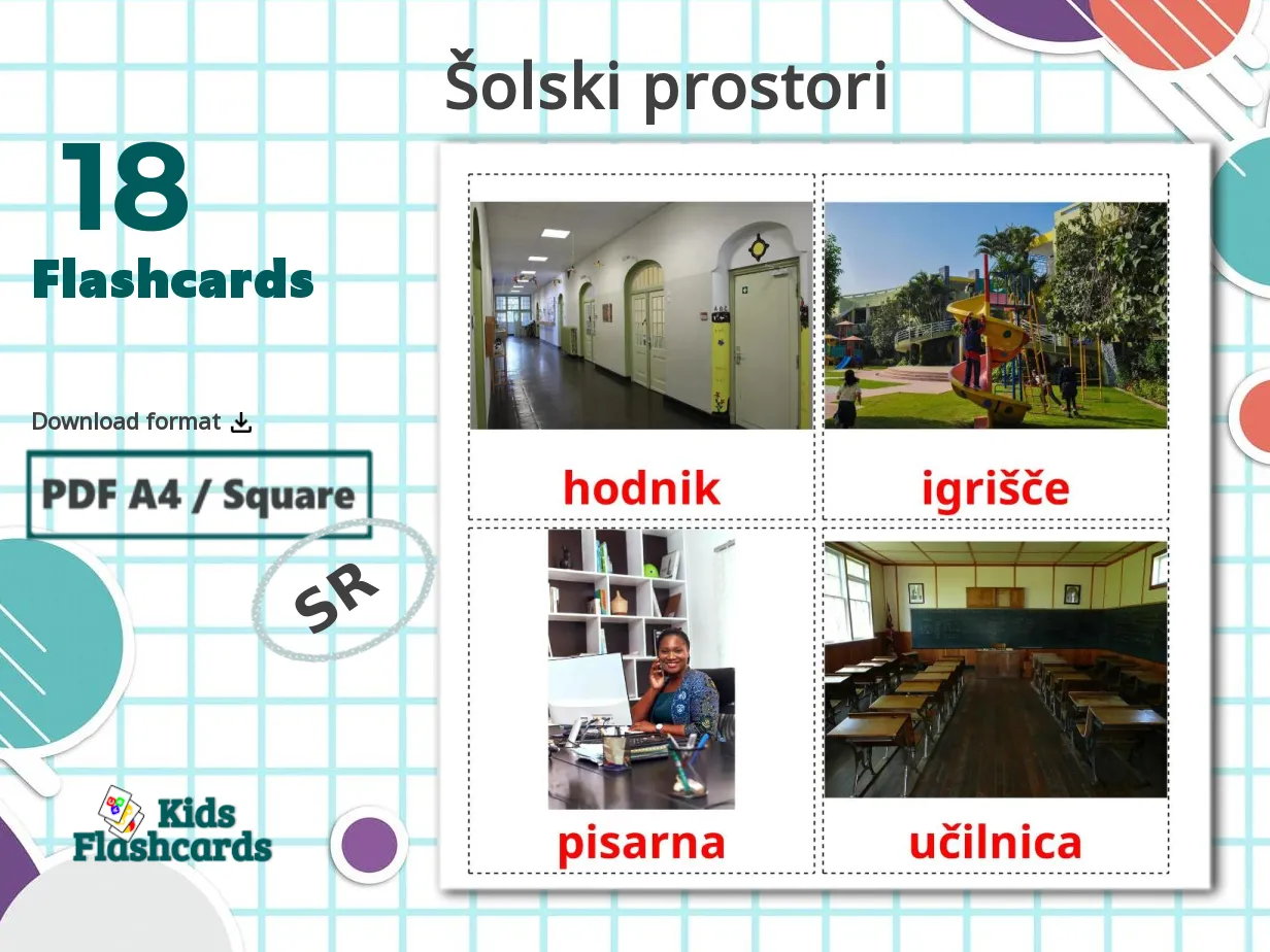 18 Printable School building Flashcards in Serbian (Free PDF)