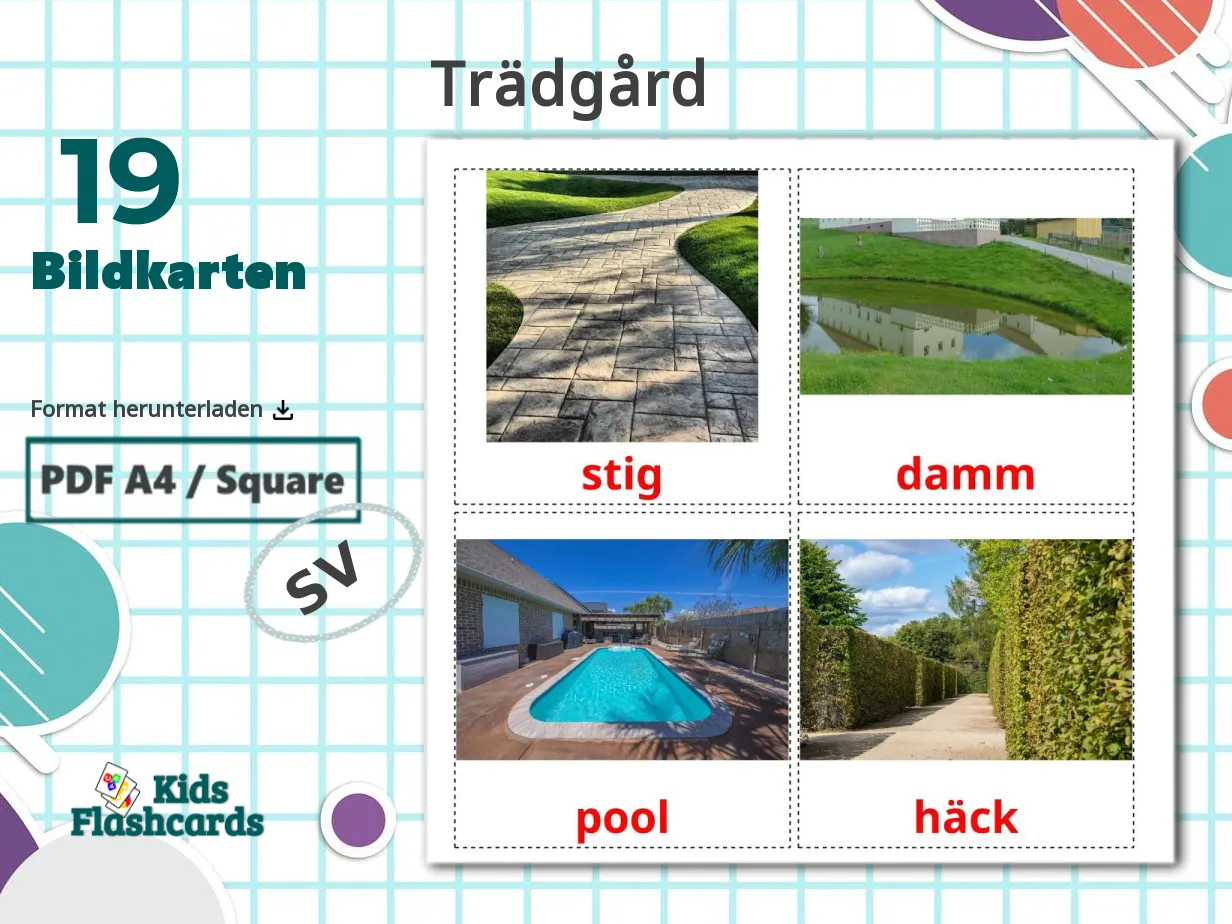 19 Garten Bildkarten in PDF | Schwedisch Bilder