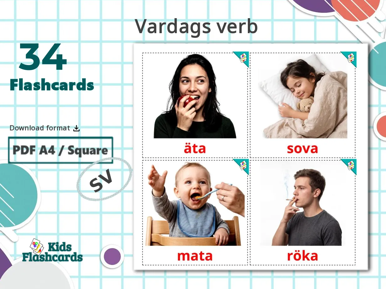 34 Printable Routine verbs Flashcards in Swedish (Free PDF)