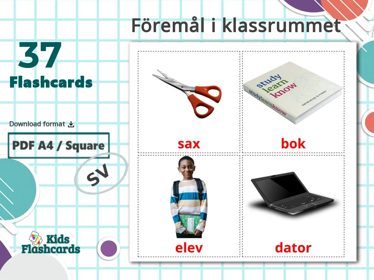37 Printable Classroom objects Flashcards in Swedish (Free PDF)